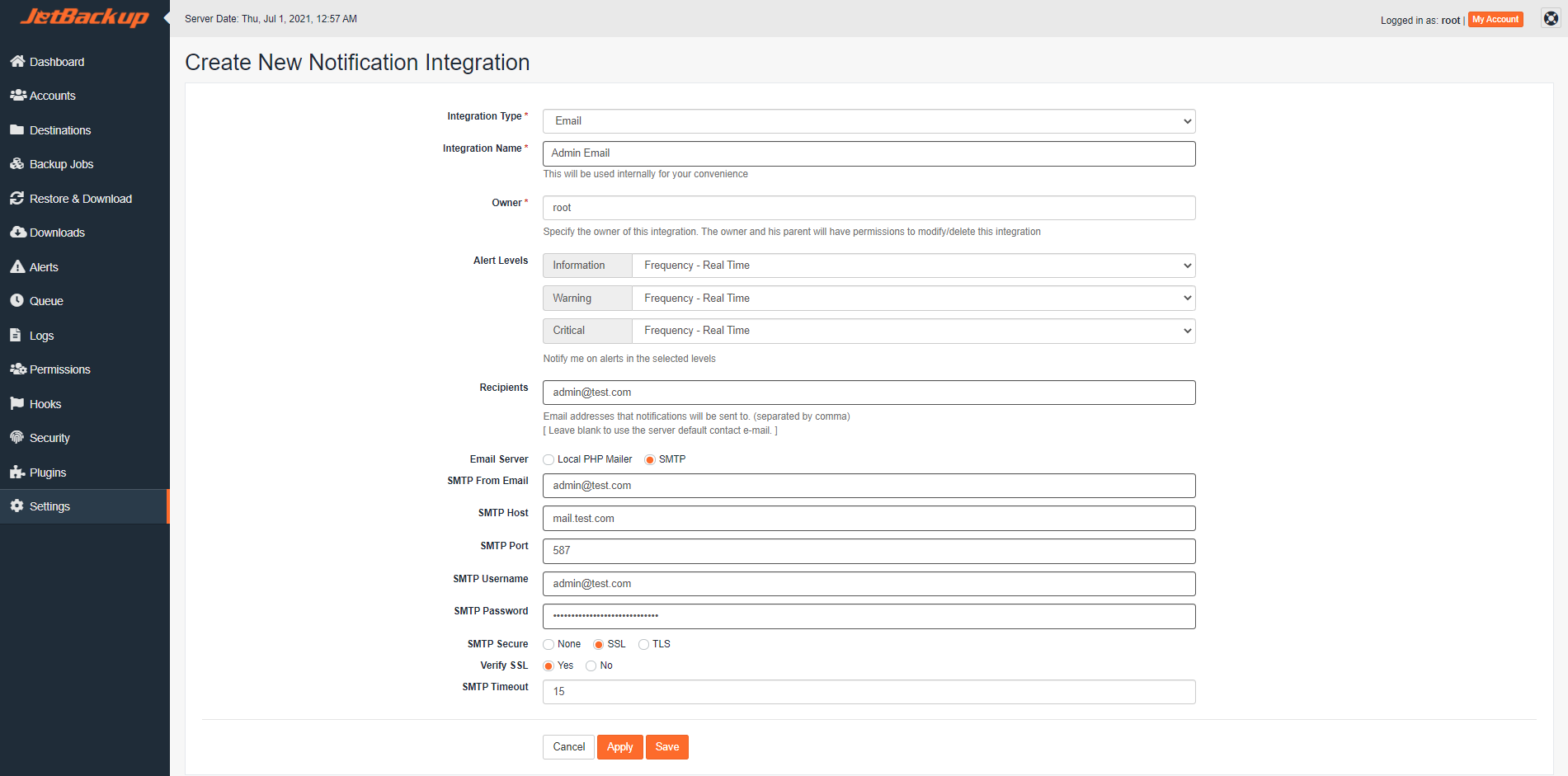 Settings | JetBackup