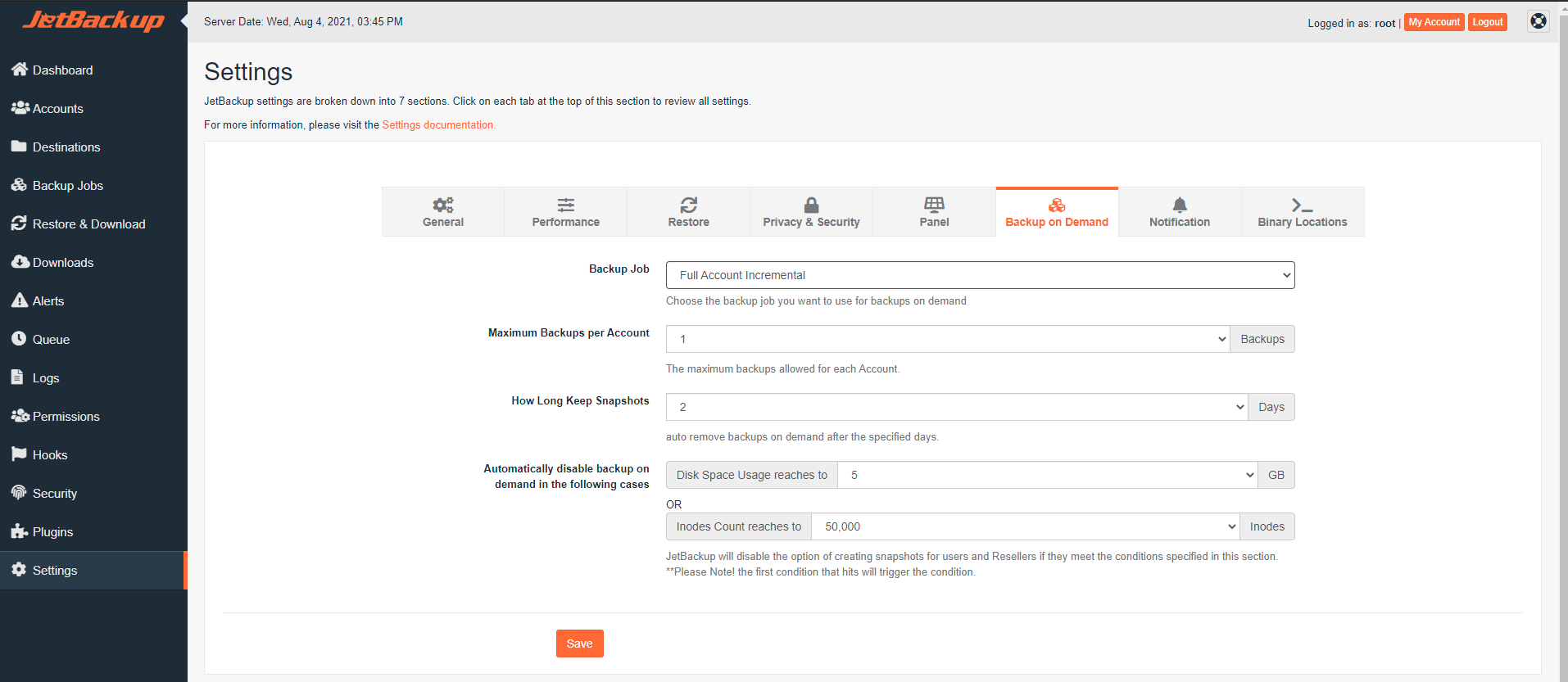 Settings | JetBackup
