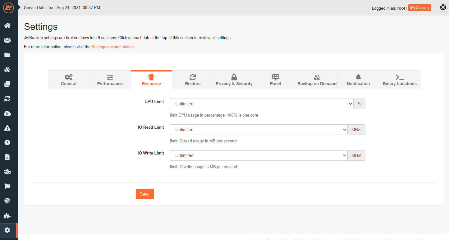 Settings | JetBackup